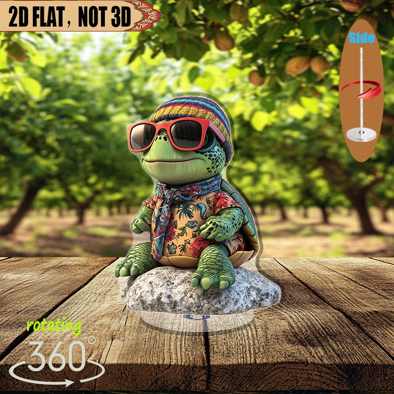 1pc 2d flat Rotating acrylic display featuring a charming turtle in a ...