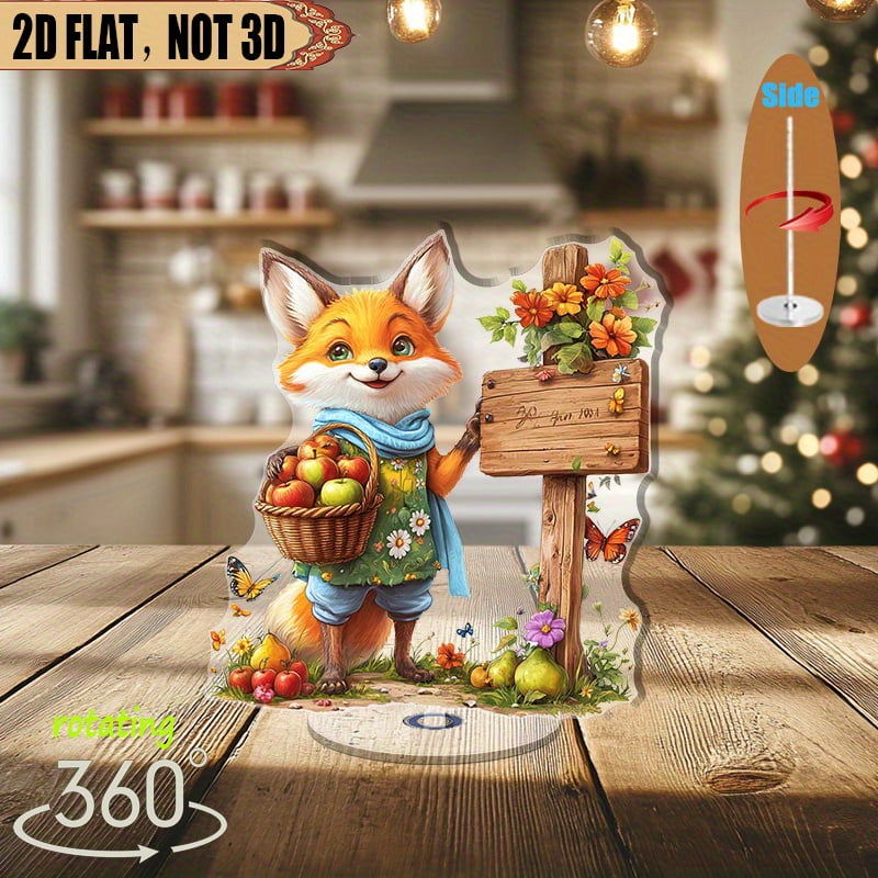 1pc 2d flat Rotating acrylic display featuring a cheerful fox with a ...