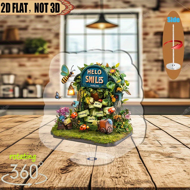 1pc 2d flat Rotating acrylic display featuring a cheerful garden post ...