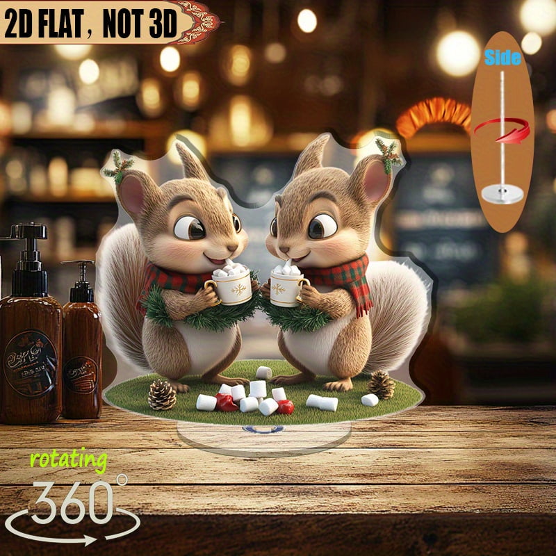 1pc 2d flat Rotating acrylic display featuring cheerful squirrels ...