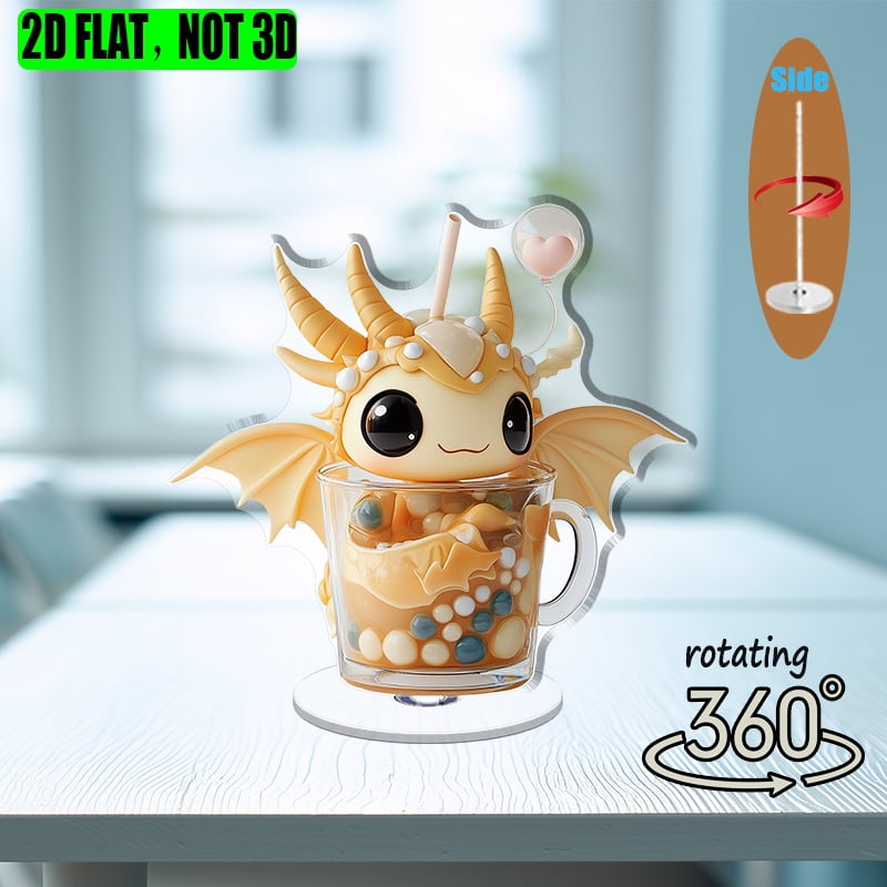 1pc 2d flat Rotating acrylic display featuring a chibi bubble tea ...