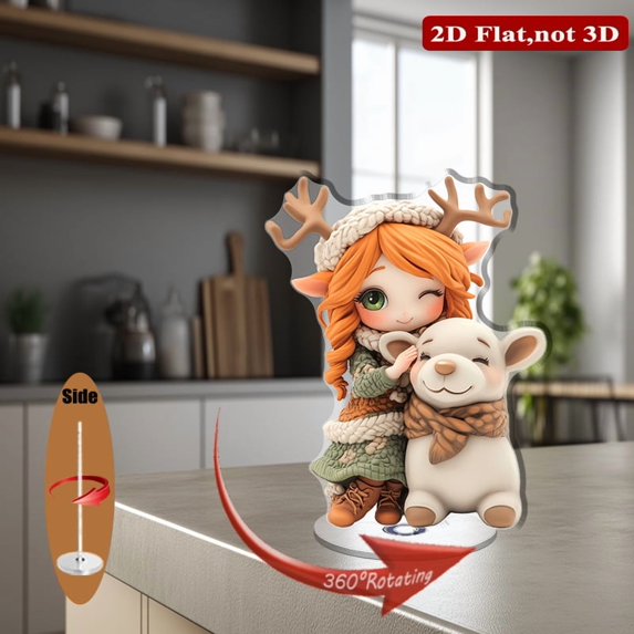 1pc 2d flat Rotating acrylic display featuring a chibi girl with orange ...