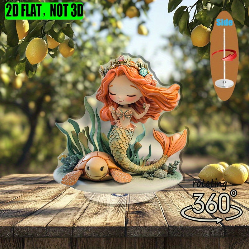 1pc 2d flat Rotating acrylic display featuring a coral mermaid with ...