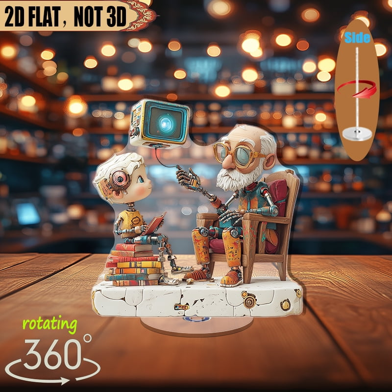 1pc 2d flat Rotating acrylic display featuring a curious robot and ...