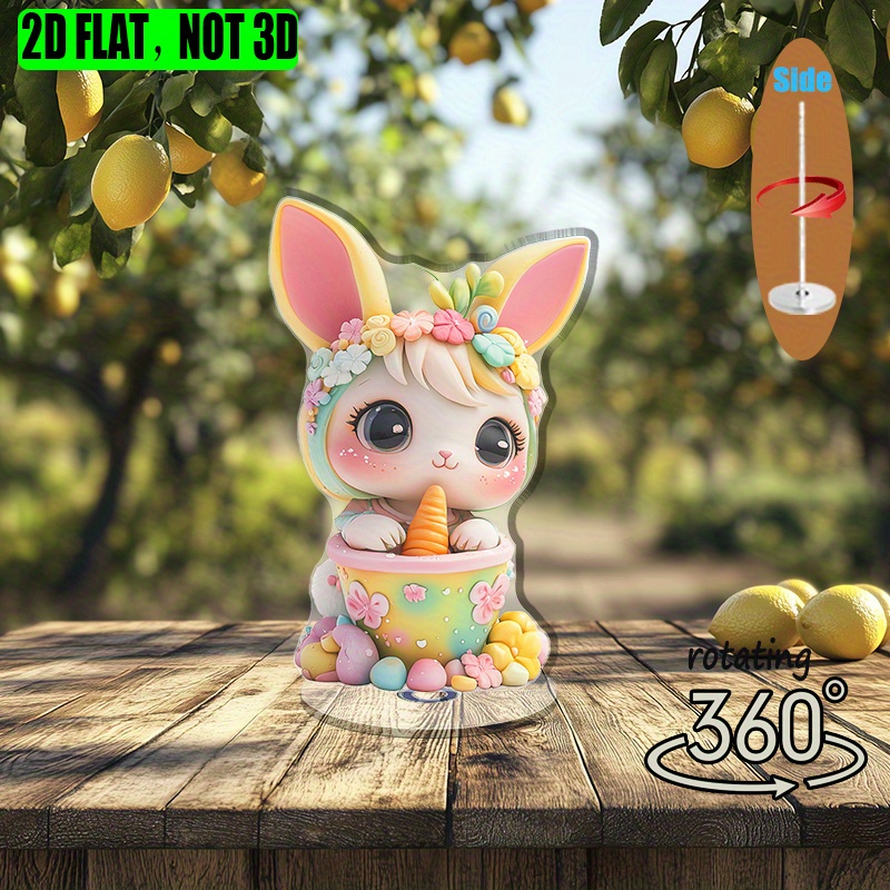 1pc 2d flat Rotating acrylic display featuring a cute bunny with pastel ...