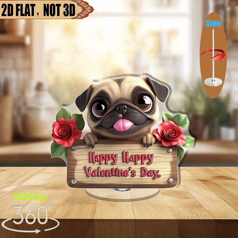 1pc 2d flat Rotating acrylic display featuring a cute cartoon pug with ...