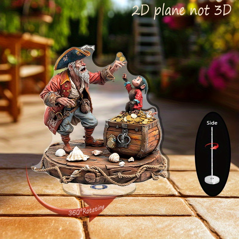 1pc 2d flat Rotating acrylic display featuring an elderly pirate with a ...