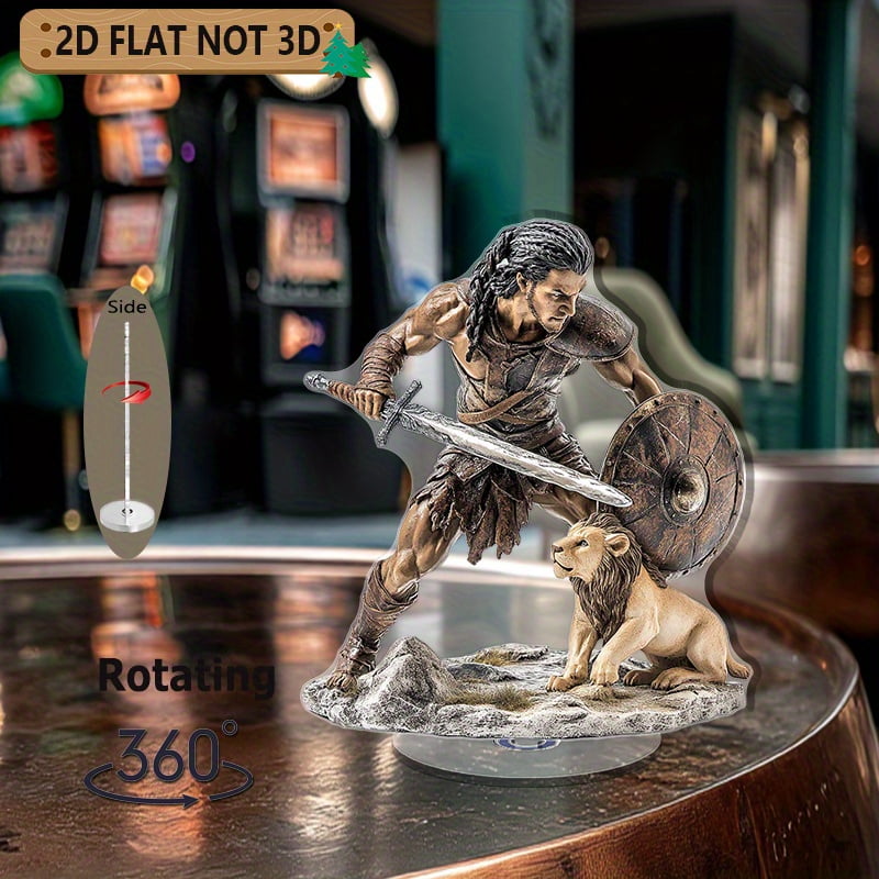 1pc 2d flat Rotating acrylic display featuring a fierce gladiator with ...
