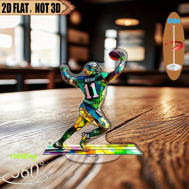 1pc 2d flat Rotating acrylic display featuring a football player in a ...