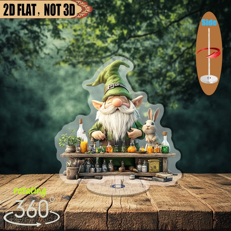 1pc 2d flat Rotating acrylic display featuring a gnome with glowing ...