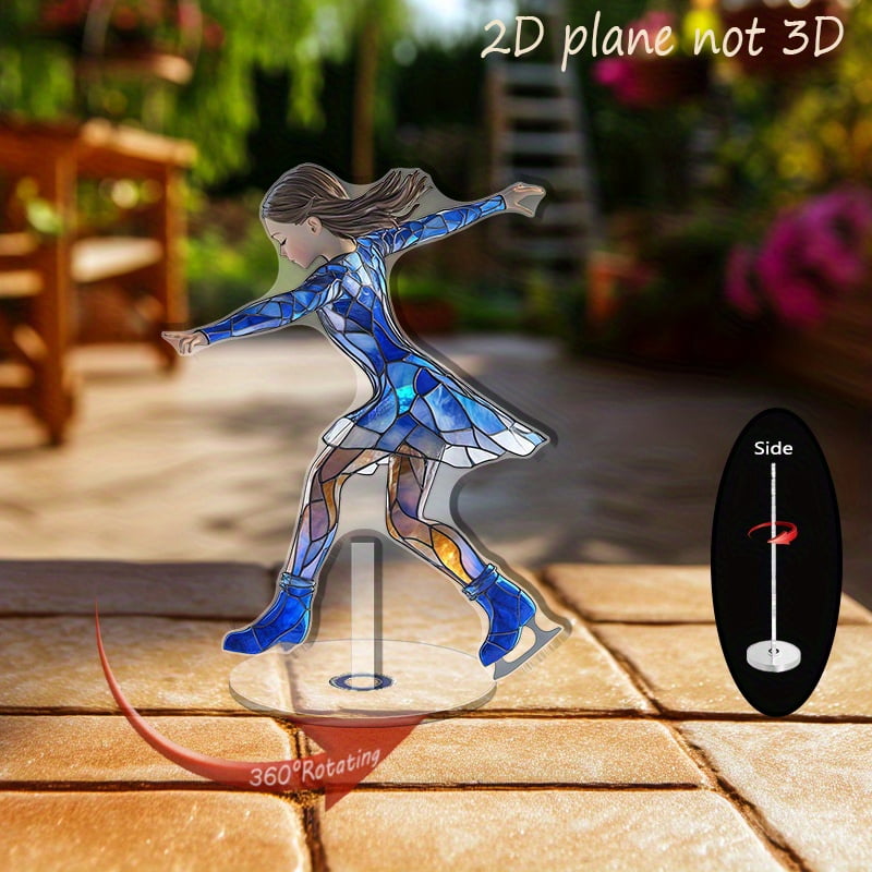 1pc 2d flat Rotating acrylic display featuring graceful ice skating ...