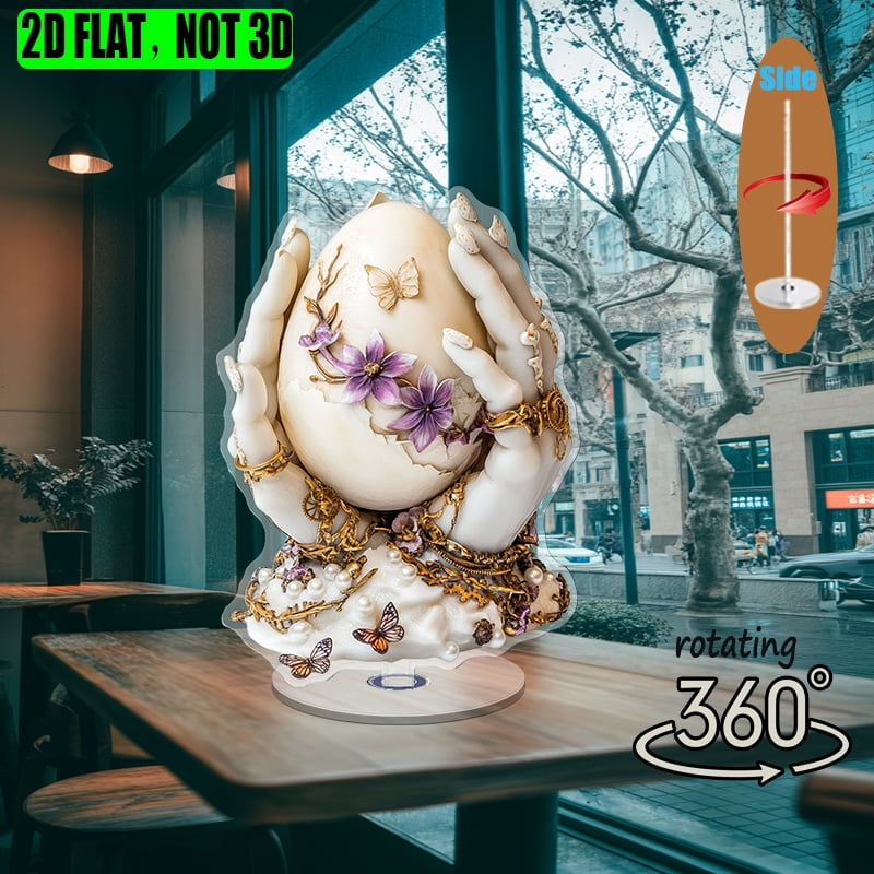 1pc 2d flat Rotating acrylic display featuring hands cradling a cracked ...