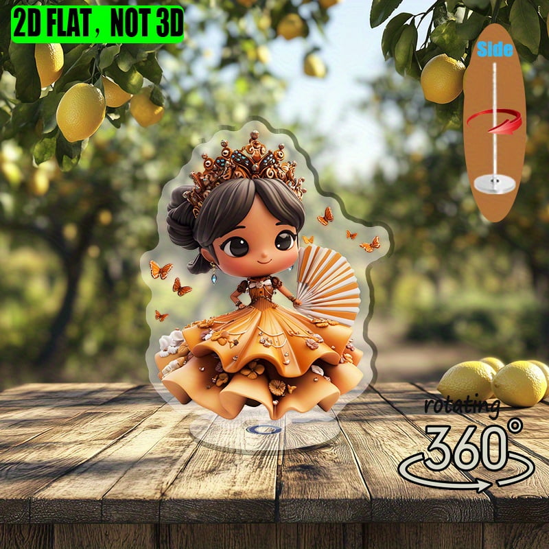 1pc 2d flat Rotating acrylic display featuring a high-crowned girl in caramel velvet with candy ...