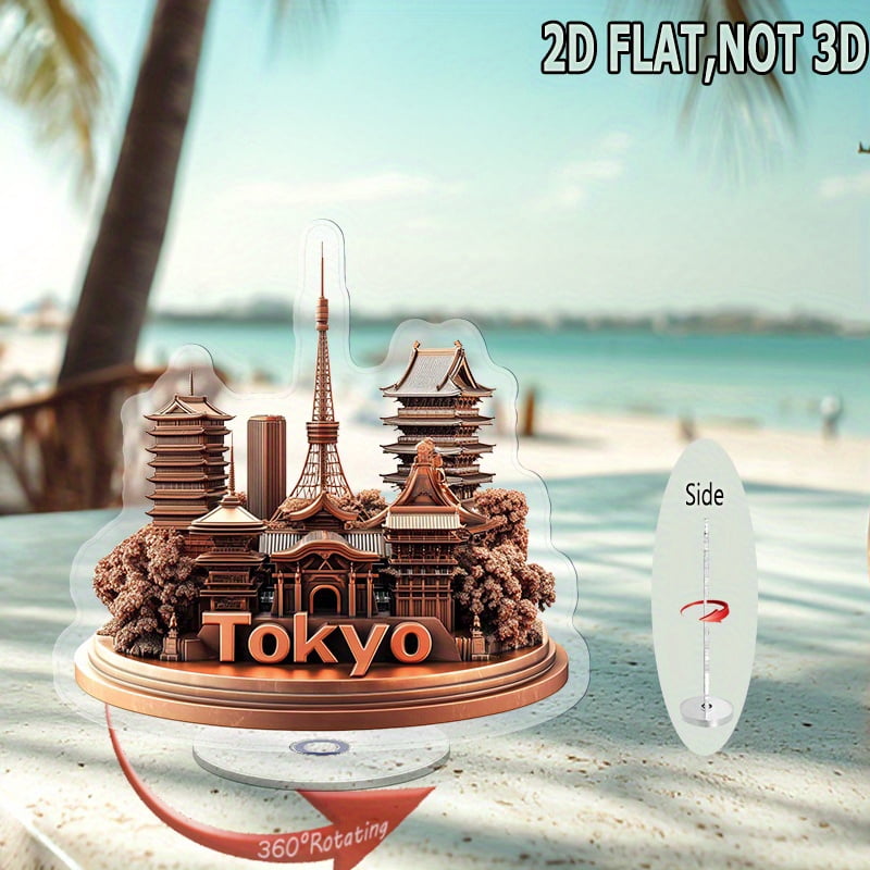 1pc 2d flat Rotating acrylic display featuring iconic Tokyo landmarks ...