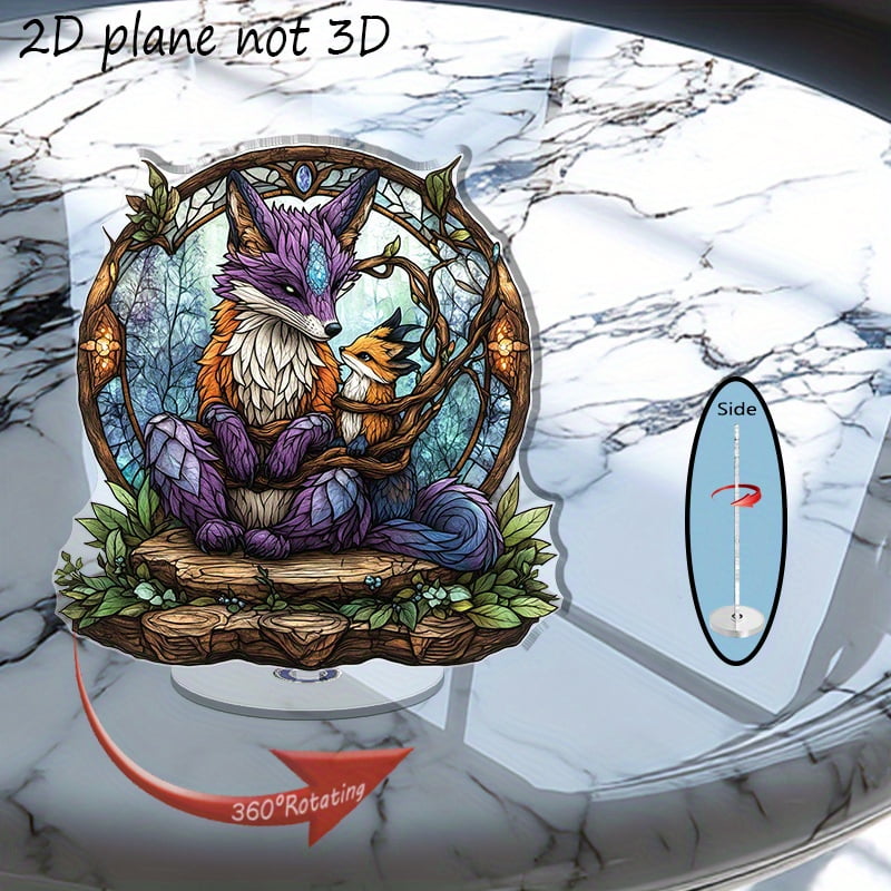 1pc 2d flat Rotating acrylic display featuring a lilac-horned fox with a baby chimera and a ...