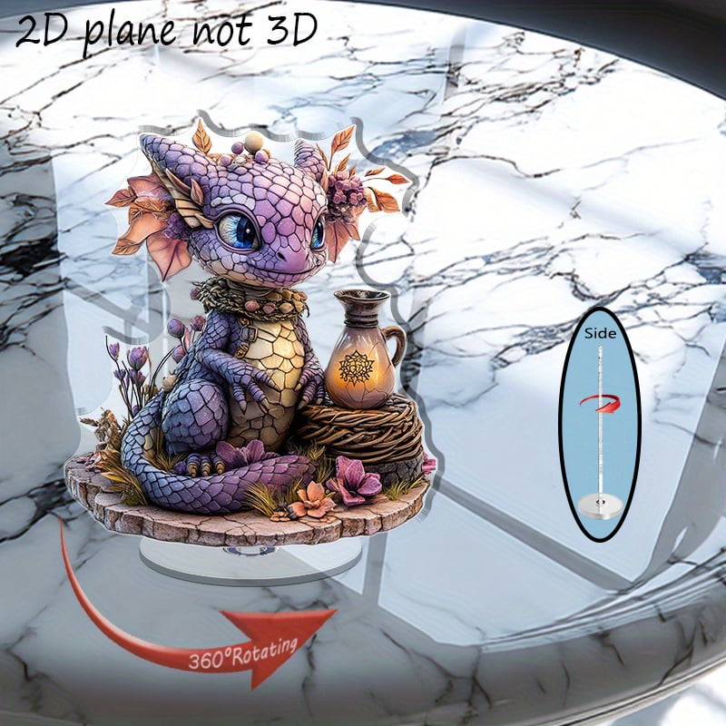 1pc 2d flat Rotating acrylic display featuring a lilac-scaled dragon cub and potion-mixing girl ...