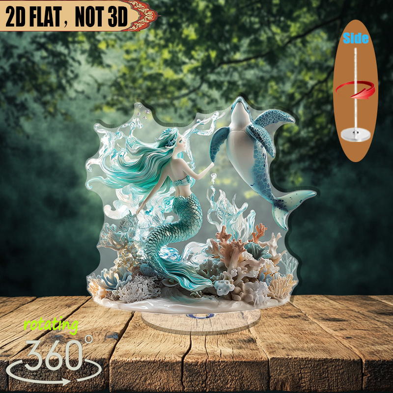 1pc 2d flat Rotating acrylic display featuring a luminous mermaid, sea ...
