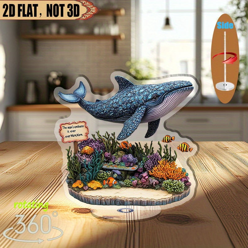 1pc 2d flat Rotating acrylic display featuring a majestic blue whale ...