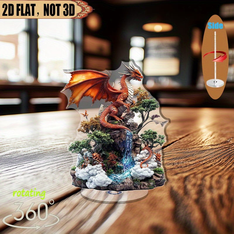 1pc 2d flat Rotating acrylic display featuring a majestic dragon with ...