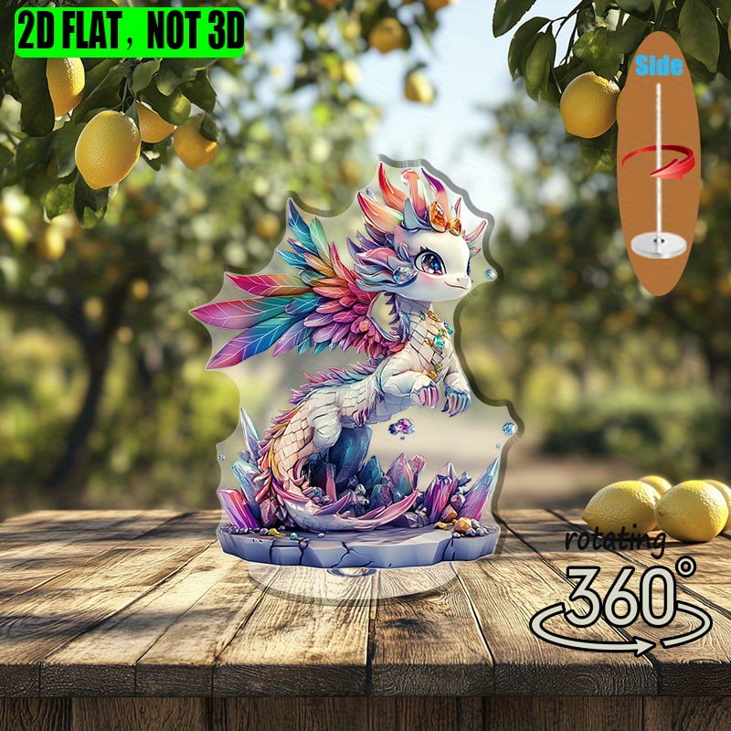 1pc 2d flat Rotating acrylic display featuring a majestic dragon ...