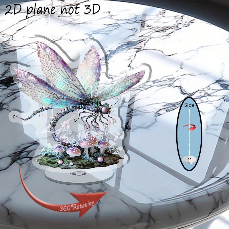 1pc 2d flat Rotating acrylic display featuring a majestic dragonfly ...