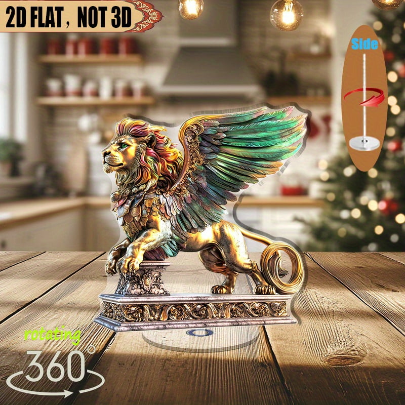 1pc 2d flat Rotating acrylic display featuring a majestic winged lion ...