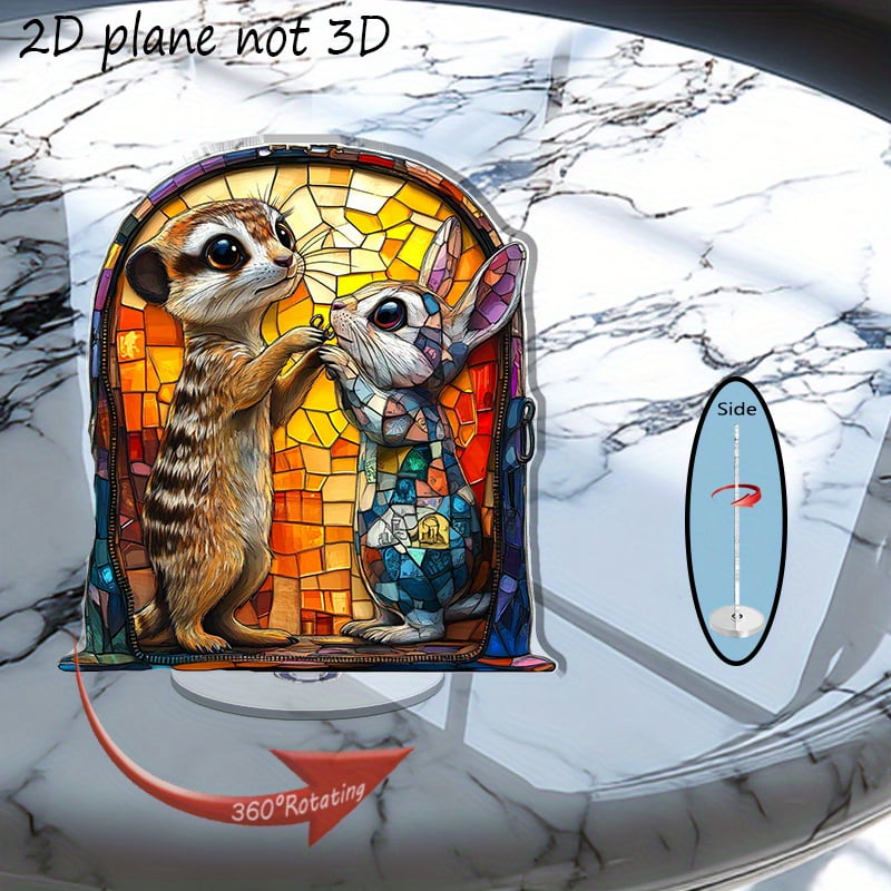 1pc 2d flat Rotating acrylic display featuring a meerkat and rabbit ...