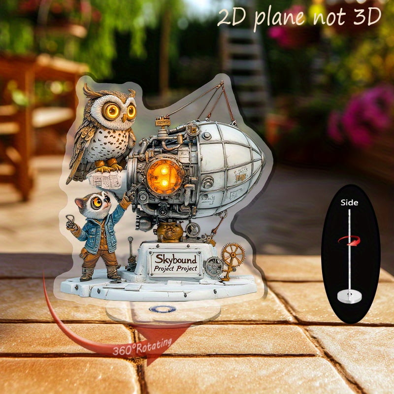 1pc 2d flat Rotating acrylic display featuring an owl inventor and ...