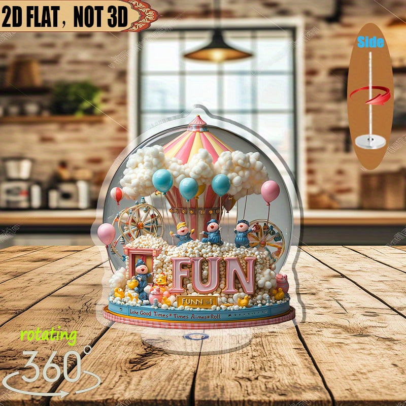 1pc 2d flat Rotating acrylic display featuring playful characters ...