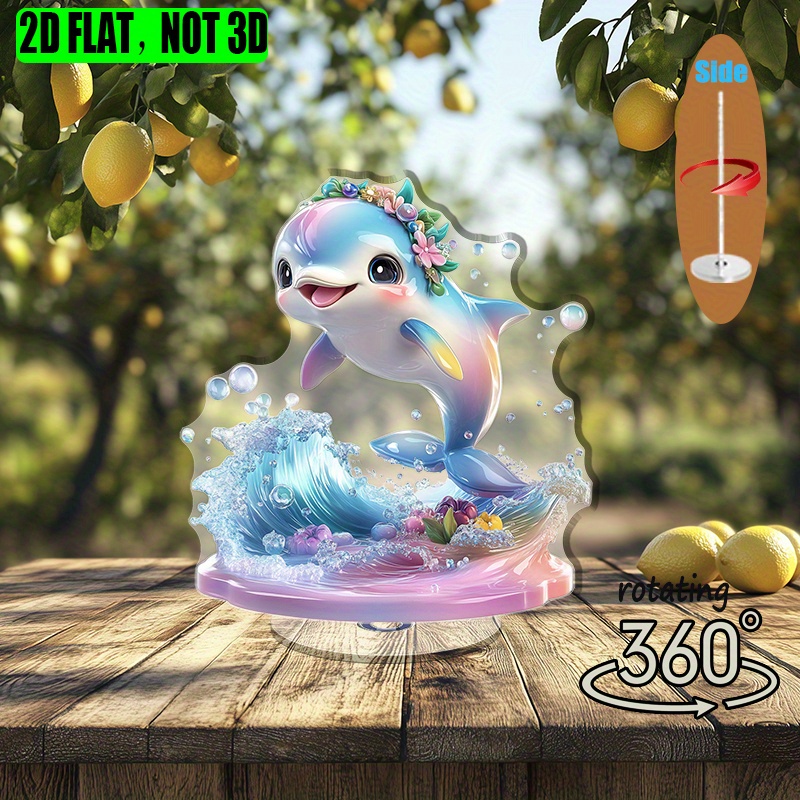 1pc 2d flat Rotating acrylic display featuring a playful dolphin with a ...
