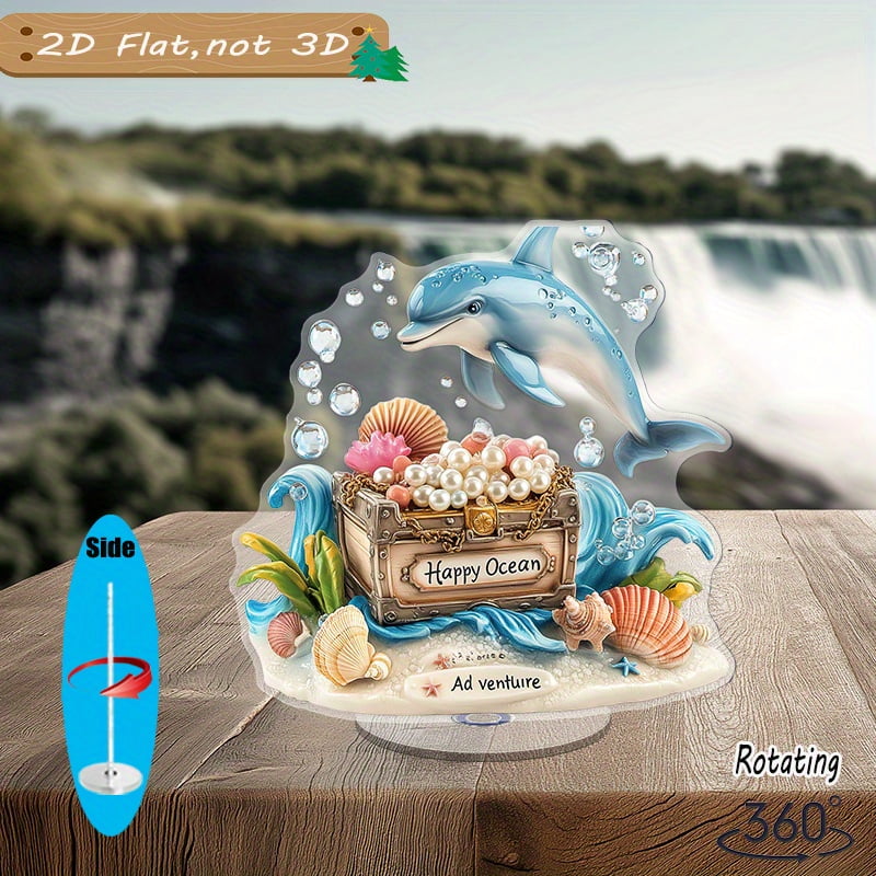 1pc 2d flat Rotating acrylic display featuring a playful dolphin above ...
