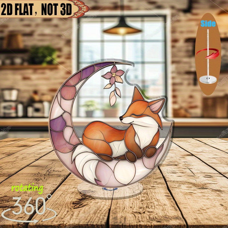 1pc 2d flat Rotating acrylic display featuring a playful fox in a ...