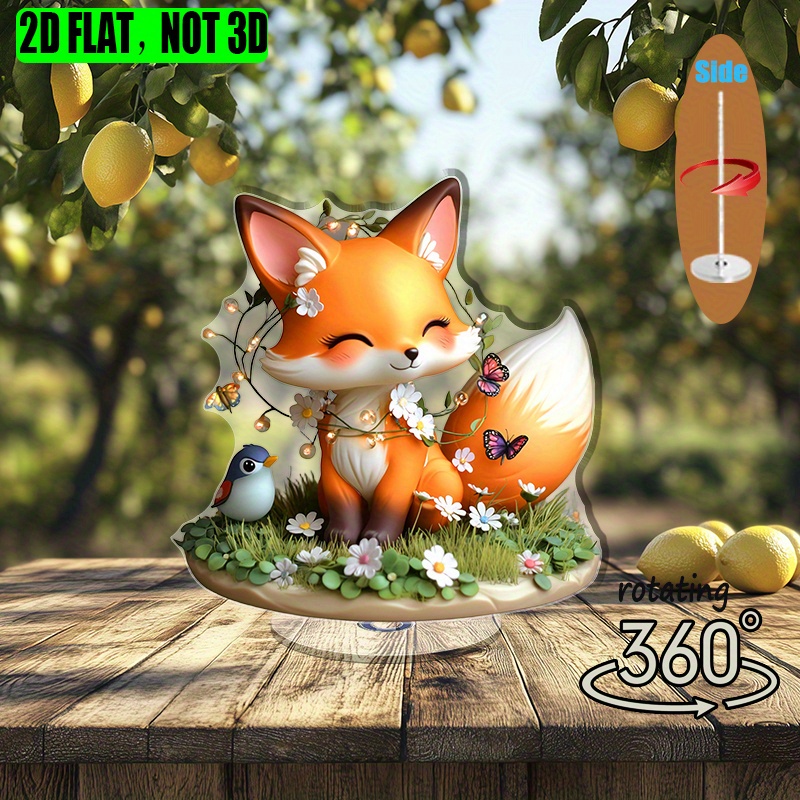 1pc 2d flat Rotating acrylic display featuring a playful fox cub with ...
