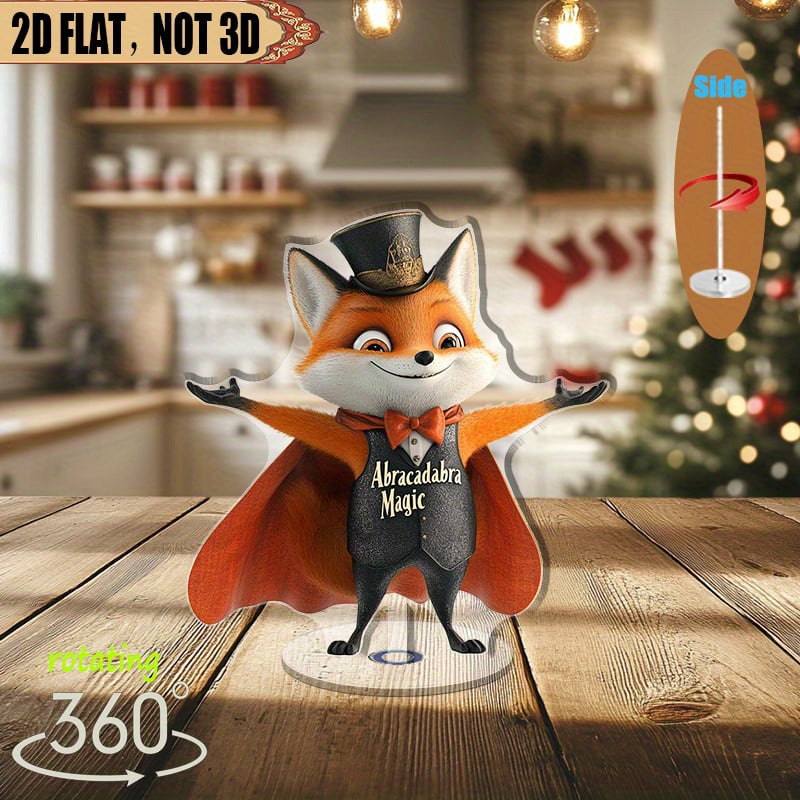 1pc 2d flat Rotating acrylic display featuring a playful fox in a ...