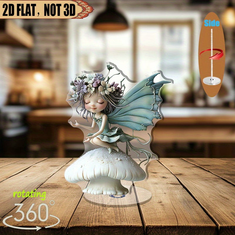 1pc 2d flat Rotating acrylic display featuring a playful polymer clay pixie releasing sparkling ...