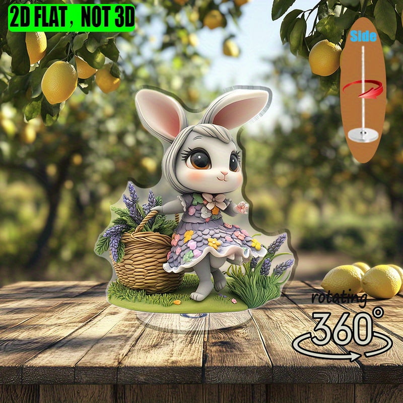 1pc 2d flat Rotating acrylic display featuring a playful rabbit amidst ...