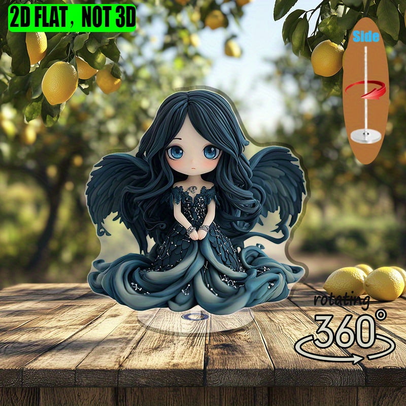 1pc 2d flat Rotating acrylic display featuring a raven-haired siren ...