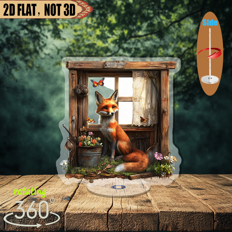 1pc 2d flat Rotating acrylic display featuring a red fox with vibrant ...