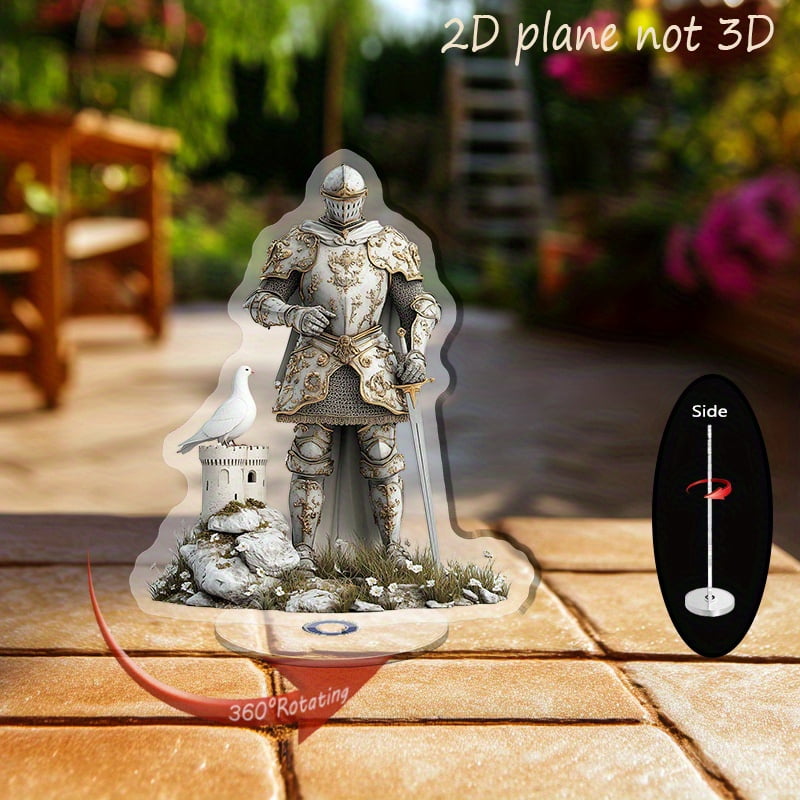 1pc 2d flat Rotating acrylic display featuring a regal knight in shining armor with a dove and ...