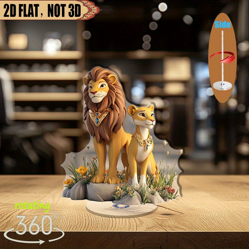 1pc 2d flat Rotating acrylic display featuring a regal lion and lioness ...
