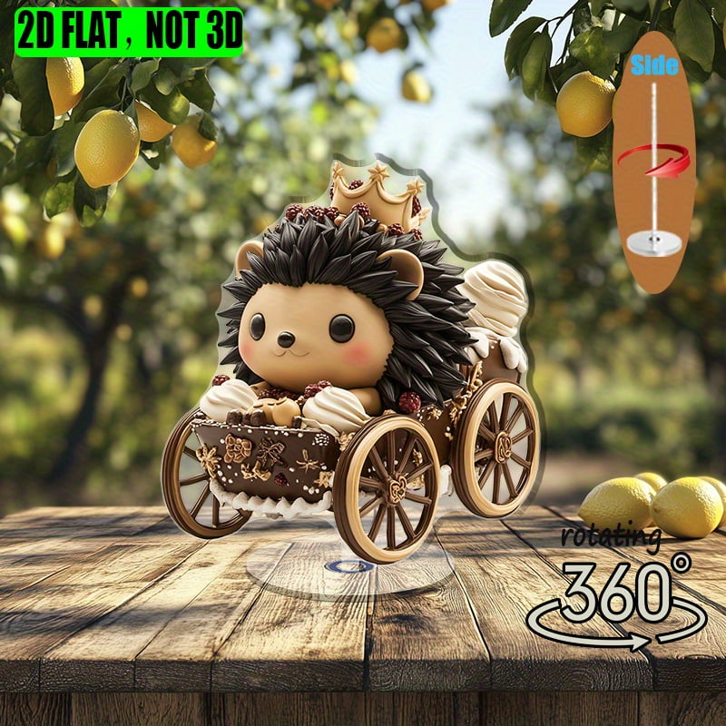 1pc 2d flat Rotating acrylic display featuring a round hedgehog in a ...