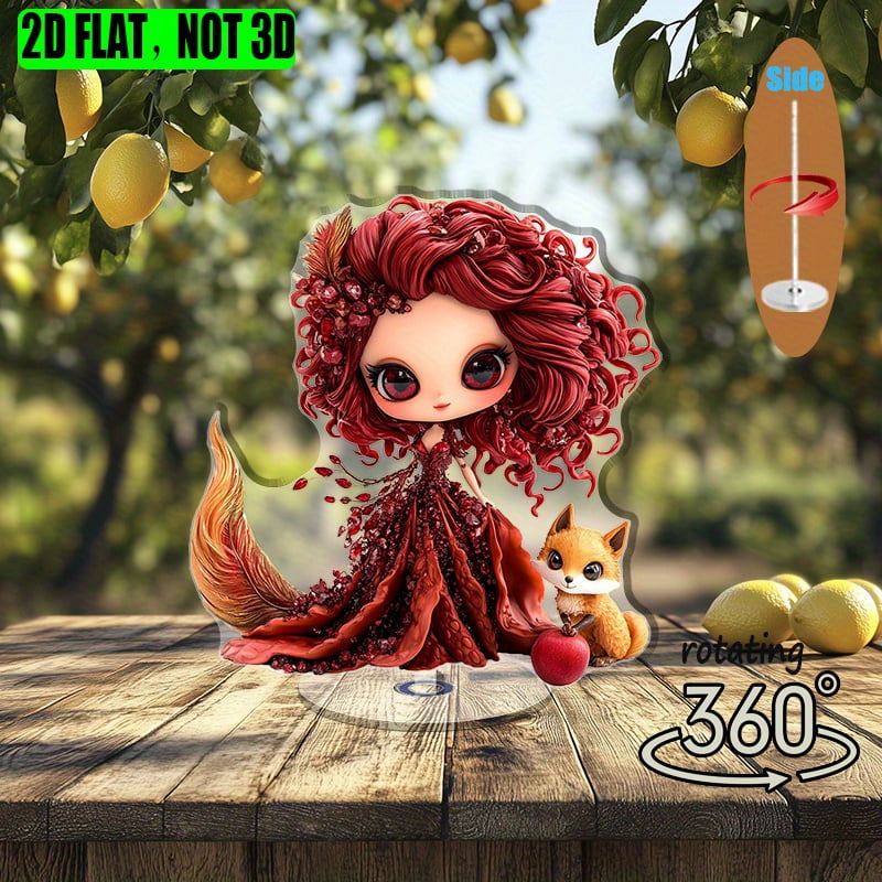 1pc 2d flat Rotating acrylic display featuring a ruby sorceress with cascading curls and a ...