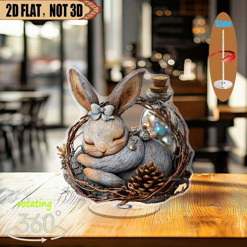 1pc 2d flat Rotating acrylic display featuring a sleeping rabbit in a ...