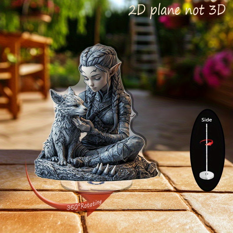 1pc 2d flat Rotating acrylic display featuring a smokewood elf girl and ...