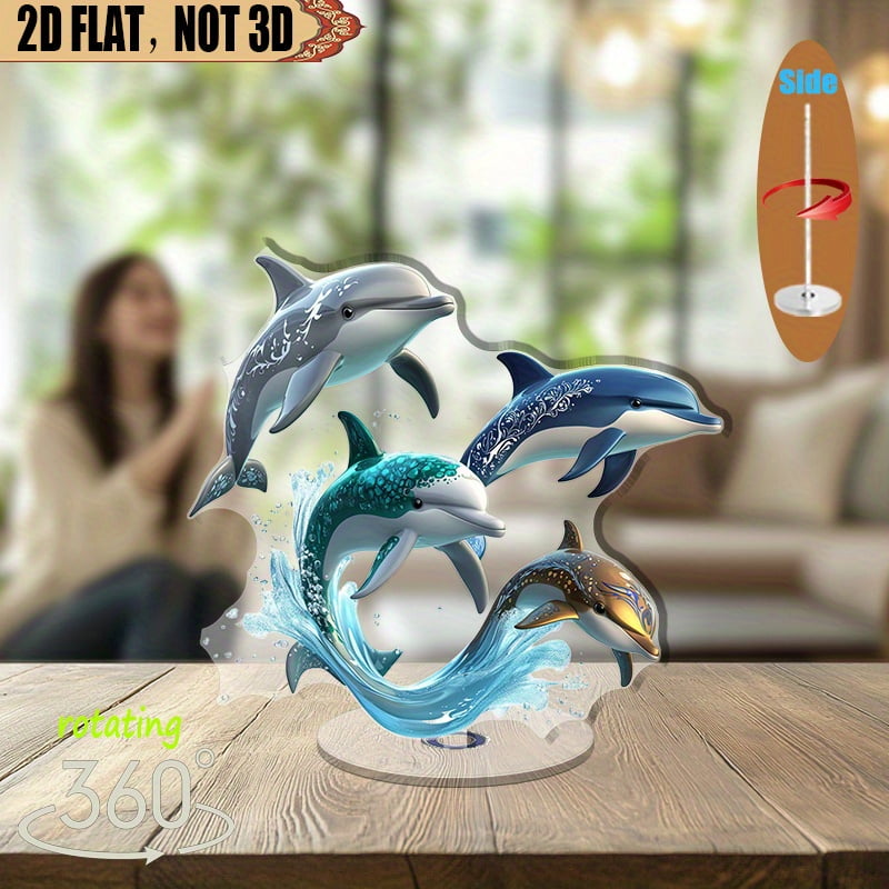 1pc 2d flat Rotating acrylic display featuring three dolphins leaping through waves ideal for ...