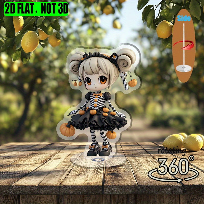 1pc 2d flat Rotating acrylic display featuring a trick-or-treat girl in ...