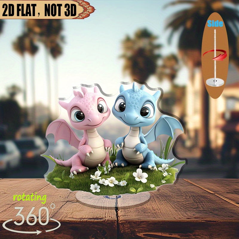 1pc 2d flat Rotating acrylic display featuring two adorable dragons ...