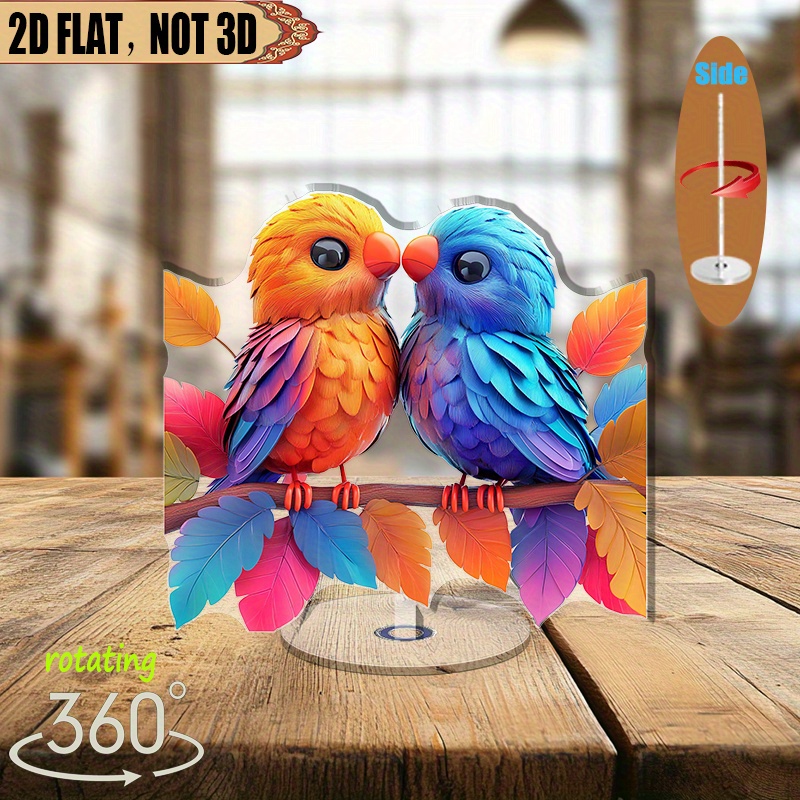 1pc 2d flat Rotating acrylic display featuring two affectionate birds ...