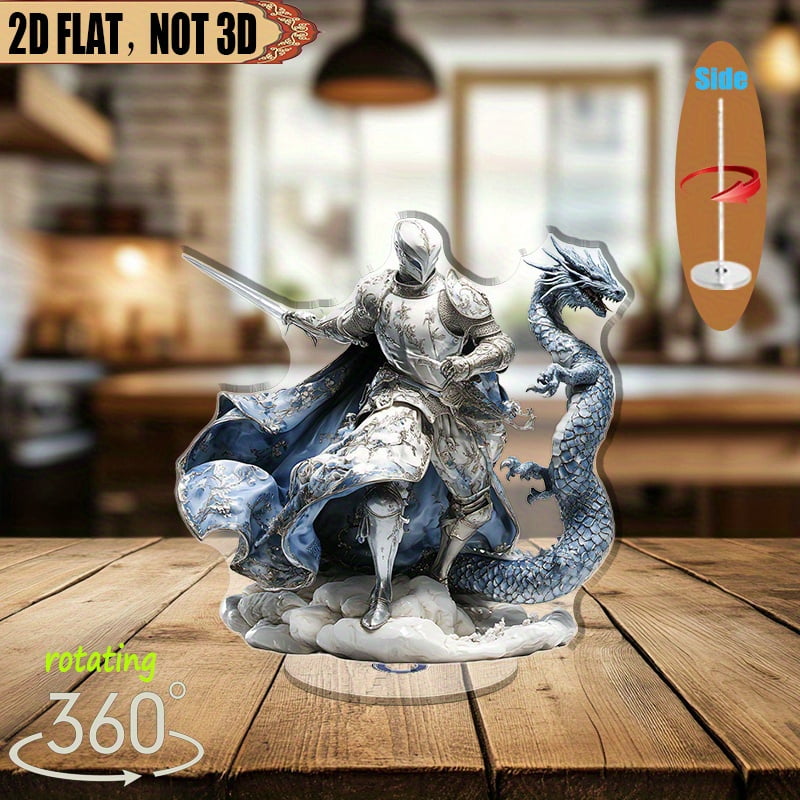 1pc 2d flat Rotating acrylic display featuring a valiant knight in ...