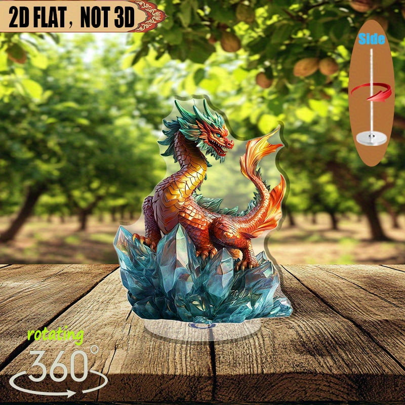 1pc 2d flat Rotating acrylic display featuring a vibrant dragon with ...